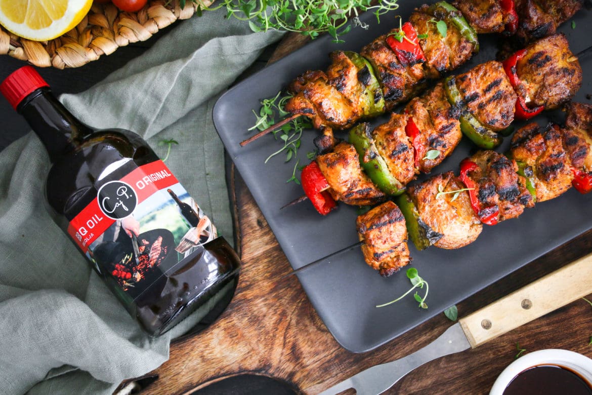 Grillaðir kjúklinga Pinchos með Alioli